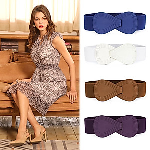 Allegra K Plus Size Interlock Buckle 8-shaped Faux Leather Elastic Belt Cinch Waistband for Lady Fit Waist Girth:25"/63.5cm-37"/94cm Brown