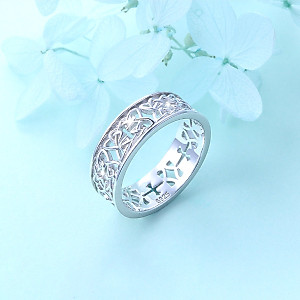 DAOCHONG 925 Sterling Silver Good Luck Irish Love Trinity Woven Celtic Knot Band Ring for Women Size 7.5 (7.5)