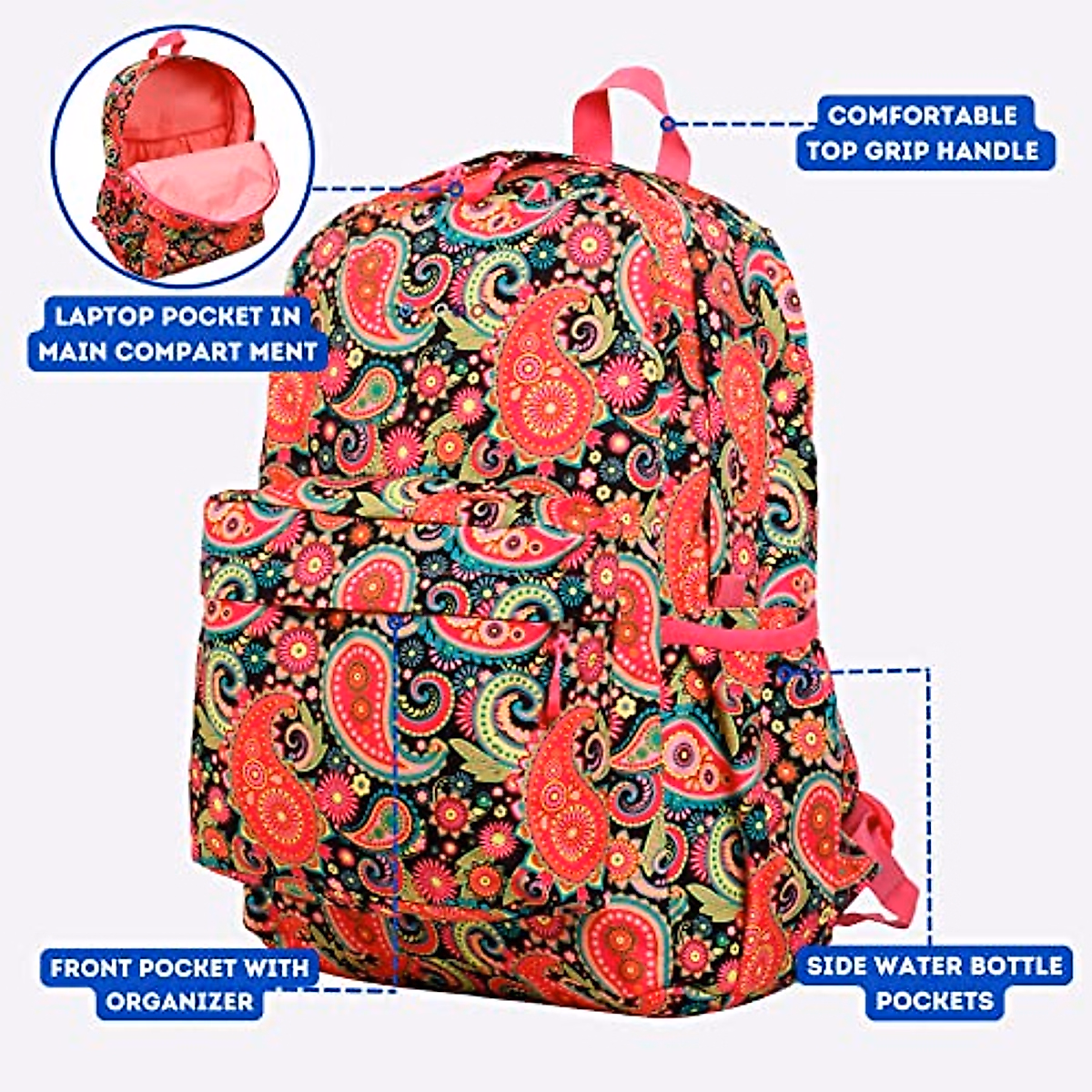 J World New York Unisex Kid's Oz School Backpack for Girls Boys. Cute Bookbag, Classic Paisley, One Size