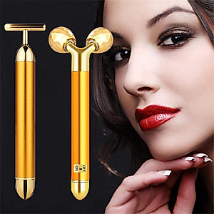 DANGSHAN 2-in-1 Electric Face Massager 24k Golden Facial Massager, 3D Roller and T Shape Facial Roller Massager Kit Skin Care Tools