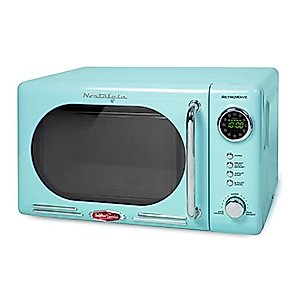 Nostalgia Retro Compact Countertop Microwave Oven, 0.7 Cu. Ft. 700-Watts with LED Digital Display, Child Lock, Easy Clean Interior, Aqua
