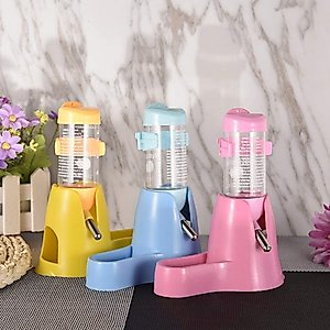 Litewoo Hamster Water Bottle with Food Container Base Hut No Drip Drinking Dispenser for Dwarf Hamster Rats Mouse Gerbil Mice（Blue 80ML Removable Base）