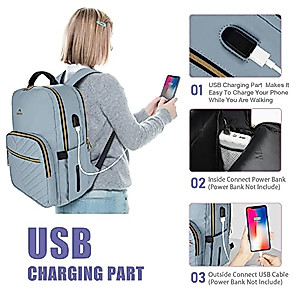 MATEIN 15.6 Laptop Backpack, Quilted Cute Slim Backpacks for Women with Luggage Strap & Leather Handle, Lightweight Fashion Travel Computer Bag Padded Durable Casual Daypack for Office, Business, Blue