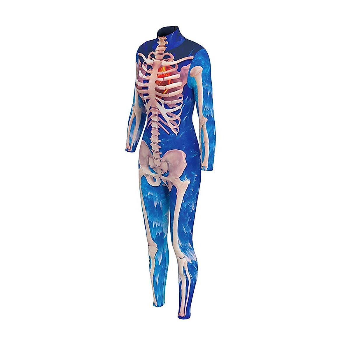 Honeystore Women's Halloween Skeleton Catsuit Costume 3D Stretch Skinny Bodysuit bds-97004 M