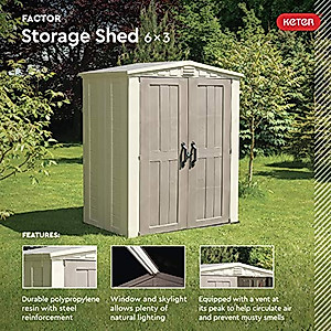Keter Factor 6x3 Outdoor Storage Shed Kit-Perfect to Store Patio Furniture, Garden Tools Bike Accessories, Beach Chairs and Push Lawn Mower, Taupe & Brown
