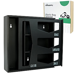 Pandability Premium Storage Bag Organizer for Drawer – Kitchen Organization – Food Storage Container - Compatible with Ziplock Style Bags, Quart Bags & Gallon Bags – Bamboo w/Farmhouse Font - Black