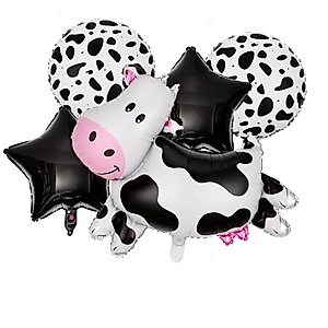 5PCS Cow Foil Balloons Cow Shape Mylar Foil Balloon Baby Shower One 1st Birthday Barnyard Farm Animal Theme Party Decorations