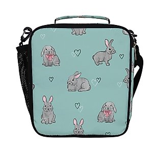 My Daily Rabbit Heart Insulated Lunch Bag, Cute Bunny Portable Lunch Box for Women Adults Reusable Cooler Tote with Shoulder Strap for Office