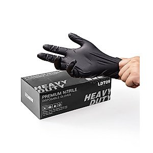 LANON 6-mil Black Nitrile Disposable Gloves, Food-Safe, Powder-Free, Heavy-Duty, Textured Fingertips, Latex-Free, XL