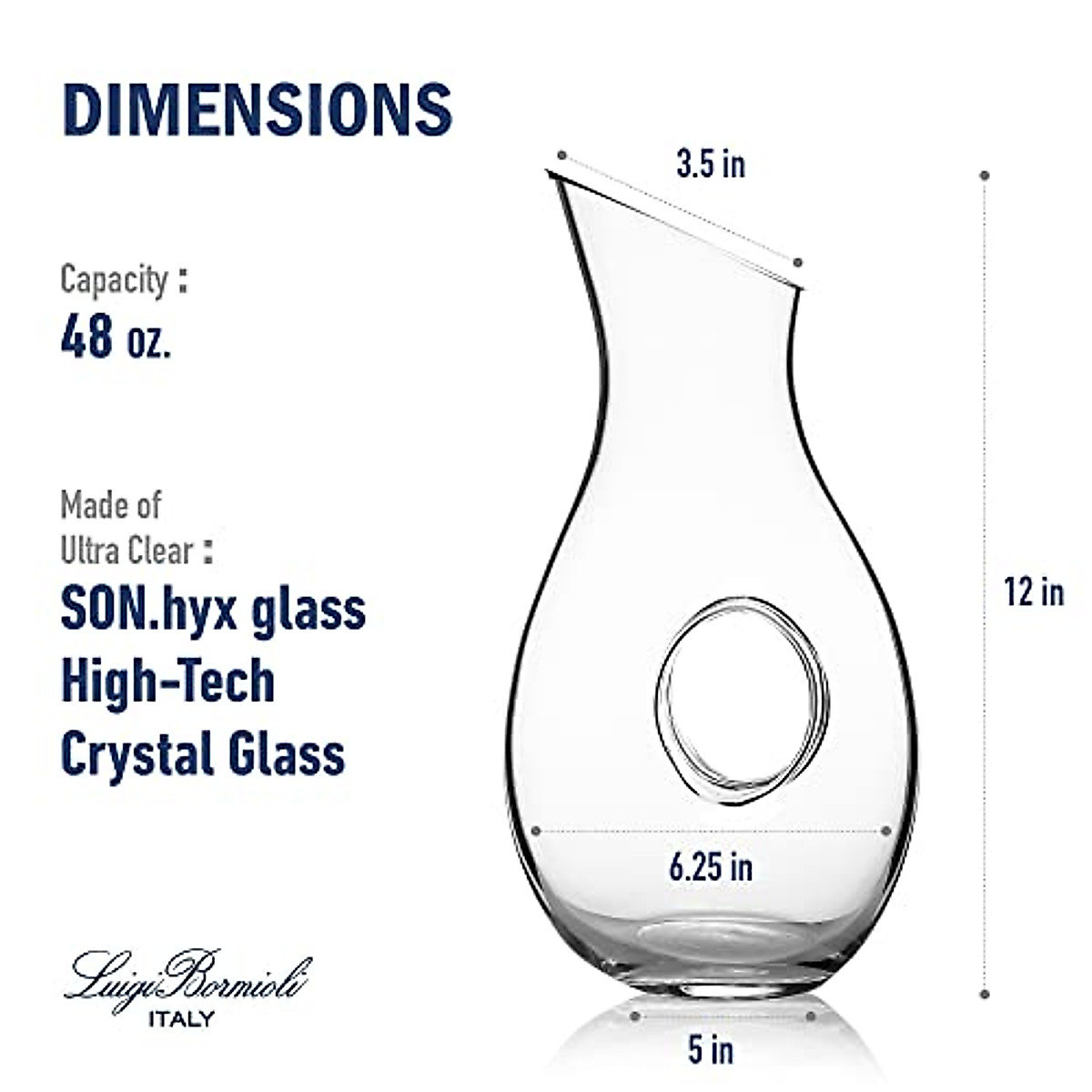 Luigi Bormioli Crescendo 48 Ounce Carafe, Crystal SON-hyx Glass, Made In Italy.