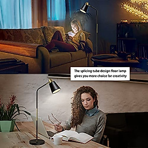 Floor Lamp, Industrial Floor Lamps for Living Rooms & Bedrooms - Rustic Farmhouse Reading Lamp - Standing, Adjustable Metal Heads Indoor Task Lighting for Living Room Bedroom Office Home Décor (Black)