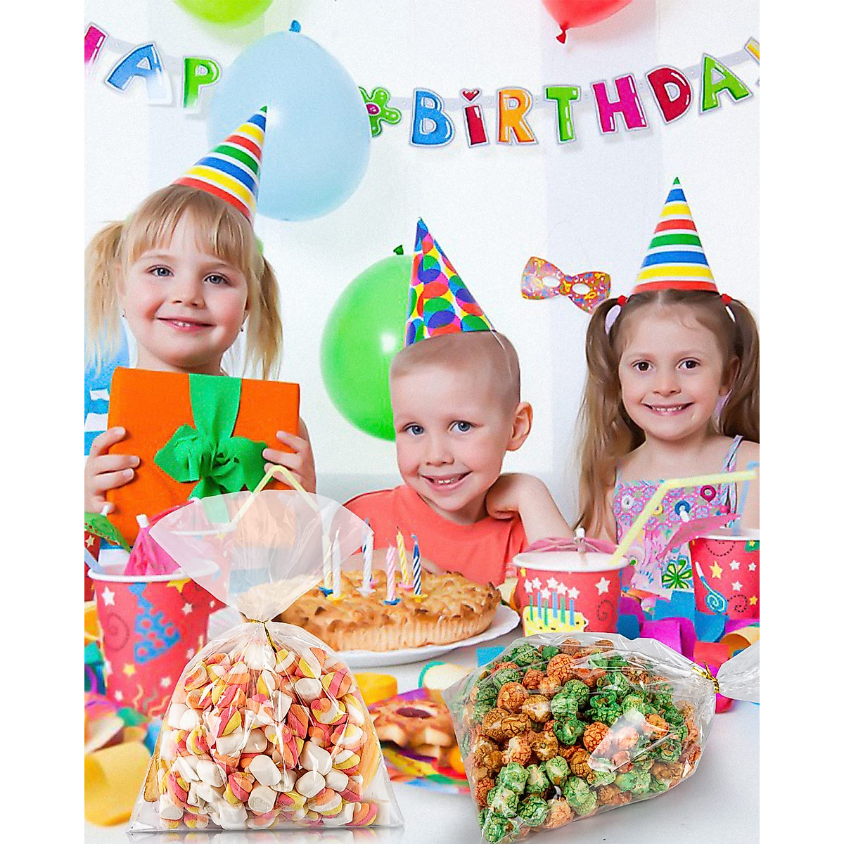 100pcs Cellophane Bags 10x14 Cellophane Wrap Goodie Bags Large Clear Gift Bags Party Favors Bags Clear Treat Bags with Ties Plastic Gift Bags Packaging Bags for Cookie Candy