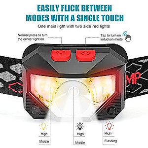 IKAAMA Headlamp, 2 Pack 1100 Lumen Super Bright Rechargeable LED Head Lamp with White Red Light, Motion Sensor 8 Modes Head Flashlight, IPX5 Waterproof Headlight for Outdoor Camping Running