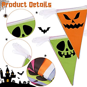 HunnmingRe 164 Feet Halloween Pennant Banner Flags 5 Pcs Scare Face Fabric Triangle Flags Bunting Garland DIY String Banner for Halloween Party Hanging Decoration Garden Indoor Outdoor