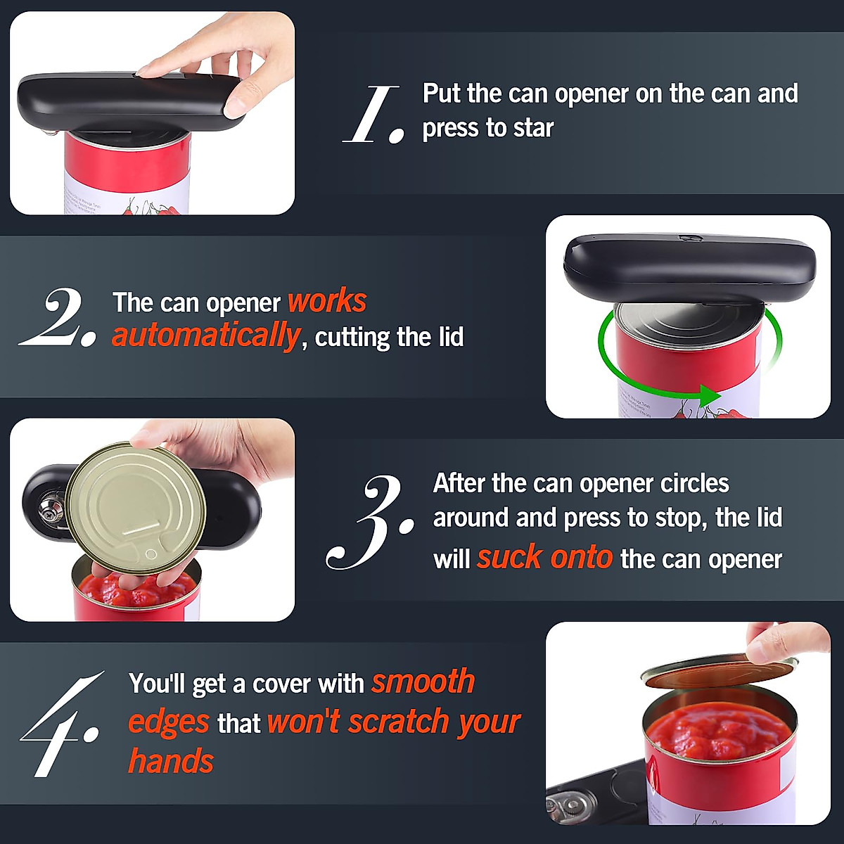 Electric Can Opener, [Smart Control] Automatic Rechargeable Can Opener Smooth Edge for Kitchen, Homtronics One Touch Hands Free Cordless Can Opener Electric for Seniors, Housewives, Arthritics