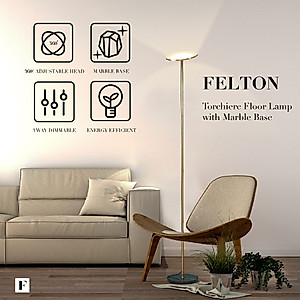 FENLO 70" Torchiere Floor Lamps for Living Rooms, Dimmable LED Bright Floor Lamp for Bedrooms, Tall Standing Lamps LED Floor Lights, Indirect Lighting Bright Lamps for Dark Rooms - Antique Brass