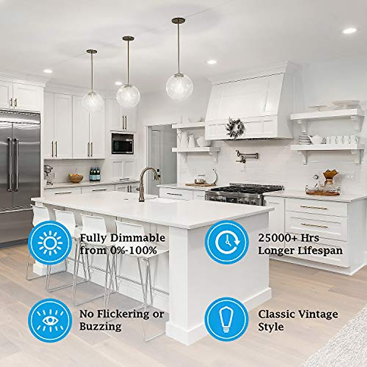 Vintage LED Dimmable Edison Light Bulbs 100W Incandescent Equivalent, 8W 1200Lumens, E26 Base LED Filament Bulb, 5000K Daylight White, ST64/ST21 Antique Clear Glass for Home, Reading, Bathroom, 4-Pack