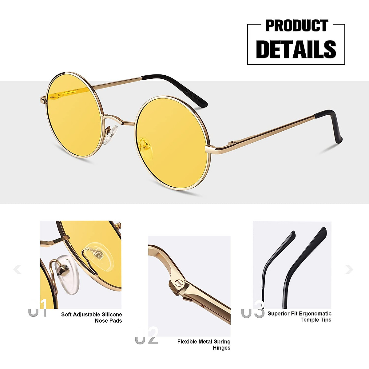 Sunier Round Sunglasses Men Women Shades Polarized Hippie Lennon Retro Circle UV400 Sun Glasses