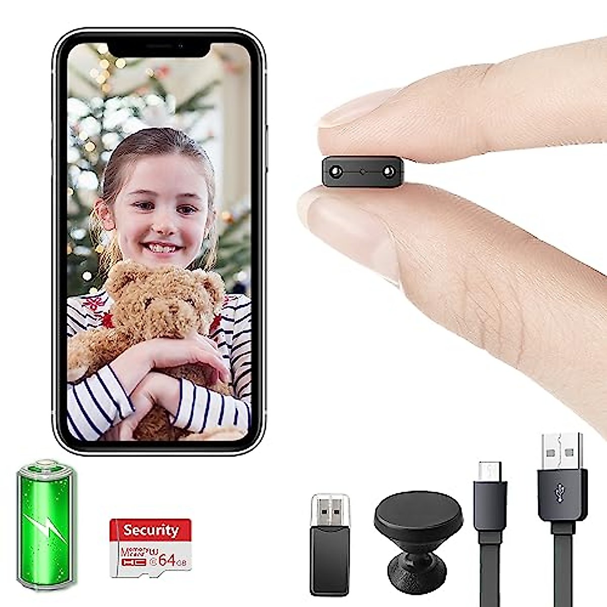 【Free 64G】Smallest Wireless Wifi Camera With Battery,HD1080P Spy Camera Detector,Portable Vdeo Camera,Baby Monitor with Night Vision,Motion Detection,Cloud Storage for Security with iOS AndroidAPP