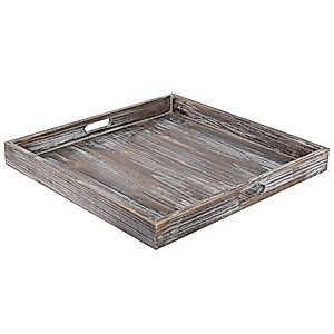MyGift Torched Wood Large Serving Tray with Handles, 19 Inch Square Decorative Tray for Ottoman, Breakfast, Tea, Coffee Table