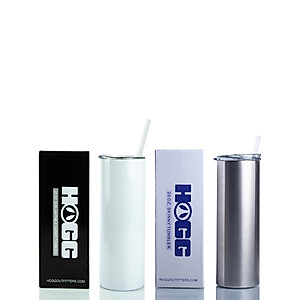 Hogg 20 oz Skinny Tumbler Bundle (24 Units) - 12 Sublimation 12 Stainless Steel Tumbler Blanks, 20 oz Tumbler Pack with Lids and Straws, Stainless Steel Tumblers Bulk, Blank Tumblers for Vinyl and DIY