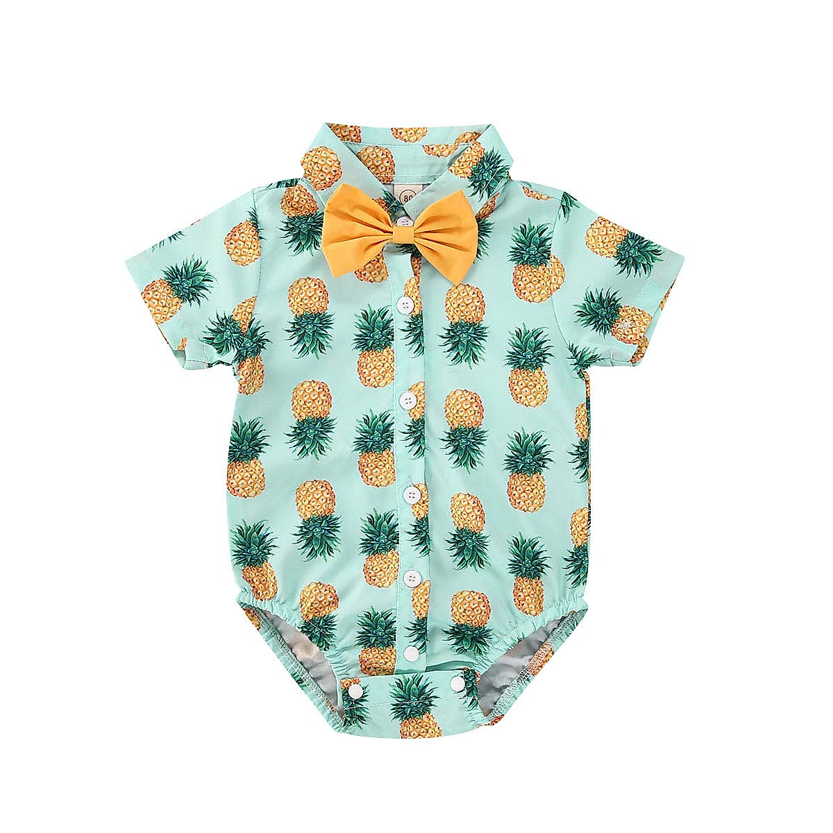 Bagilaanoe Infant Baby Boys Dress Shirt Bodysuit Formal Short Sleeve Rompers One Piece Outfits Gentlemen Clothes Pineapple/6-12 Months