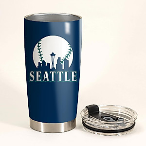 TEERABBIT Seattle City Skyline Legends Baseball Tumbler - Coffee Mug Insulated Tumbler With Lid - Mother's Day, Father's Day, Birthday, Christmas Gifts For Fans - 20 Oz| Stainless