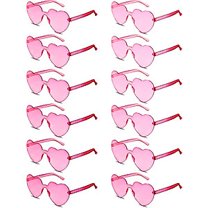 60 Pairs Heart Sunglasses Pink Heart Shaped Rimless Sunglasses Transparent Heart Frameless Glasses Candy Color Heart Sunglasses for Party Favor Cosplay