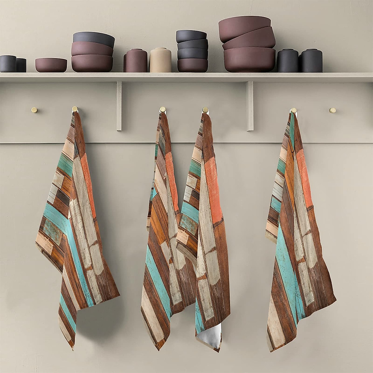 ALAZA Teal Gray Brown Farmhouse Wood Planks Decorative Kitchen Dish Towels Set of 4,Soft and Absorbent Kitchen Hand Towels Home Cleaning Towels Dishcloths,18 x 28 Inch