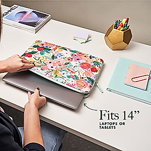 Rifle Paper Co. Laptop Sleeve 14” - Laptop Carrying Case with Padded Exterior, Satin Interior, Metallic Zipper - Floral Laptop Bag For MacBook Pro/Air M2 13 inch, HP, Asus, Dell - Garden Party Blush