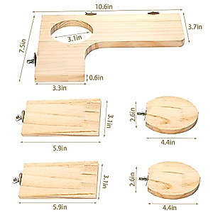 X-pet Hamster Cage Accessories Wooden Platform Chinchilla L-Shaped Round Hole Wooden Playing platform, 5Pcs of Wooden Pedal Toys, Provide a Habitat for Small Animal & Birds, for Squirrel Gerbil