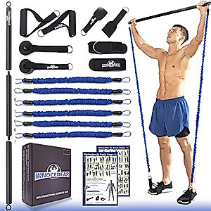 INNOCEDAR Home Gym Bar Kit with Resistance Bands,Full Body Workout,60-180LBS Adjustable Pilates Bar,Safe Exercise Weight Set,Home Exercise Equipment for Men&Women- Build Muscle&Training Fitness