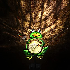 XIFEINIU Garden Solar Lights Outdoor Decorations, Waterproof Frog Crackle Glass Globe Metal Garden Stake Lights, Solar Powered Warm White LED Light for Christmas Pathway Lawn Patio Yard Decor