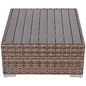 Outsunny 7-Piece Patio Furniture Set, Outdoor Wicker Conversation Set, All Weather PE Rattan Sectional Sofa Set with Cushions and Faux Wood Table, Stripe Pillows, Gray