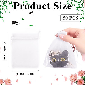 Organza Bags, 50 Pcs White Organza Bags, Small Mesh Bags Drawstring, Jewelry Bags Drawstring, Mesh Gift Bags, Sachet Bags Empty, Wedding Favor Bags for Baptism Party Favor Christmas Baby Shower(4x4.7)