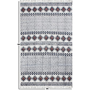 Casavani Indian Handmade Cotton Dhurrie Geometric Brown & Gray Area Rug Boho Kilim Flat Weave Rug Indoor Hall Room Decor Carpet Throw Rugs for Bedroom Living Room Bathroom Balcony 5x8 Feet