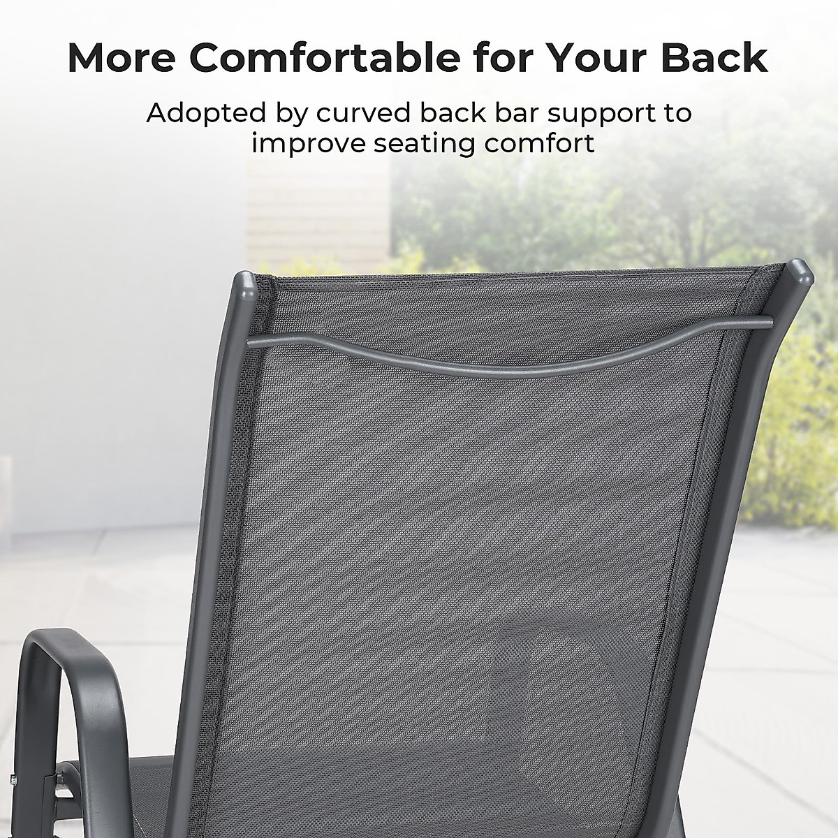 Patio Chairs Outdoor Dining Chairs Set of 2, Stackable All Weather Dining Chairs Set, Textilene Heavy Duty Patio Furniture Chair with Curved Back Bar & Rustproof Steel Frame for Deck, Garden, Pool