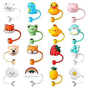 16Pcs Straw Covers Cap, Monkle Silicone Straw Topper Reusable Dust-Proof Straw Tips 6-8mm for Drinking Straws Plug Straw Caps Decoration Home Kitchen Accessories