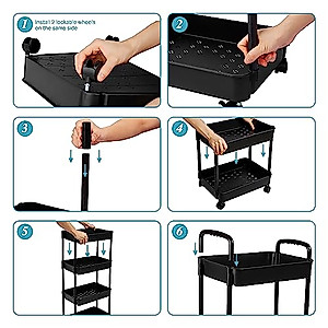 Vtopmart 5 Tier Rolling Cart with Wheels, Detachable Utility Storage Cart with Handle and Lockable Casters, Storage Basket Organizer Shelves, Easy Assemble for Bathroom, Kitchen, Black