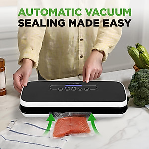 NutriChef Automatic Vacuum Air Sealing System Preservation with Starter Kit Compact Design, Lab Tested, Dry & Moist Food Modes with Led Indicator Lights, 12", Black