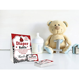 Diaper Raffle Baby Shower Game, 1 Standing Sign and 50 Tickets, Ladybug Theme Gender Neutral For Boys or Girls, Bring A Pack of Diapers for Mom-To-Be, (026)