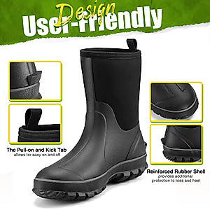 TIDEWE Rubber Boots for Men, 5.5mm Neoprene Insulated Rain Boots with Steel Shank, Waterproof Mid Calf Hunting Boots, Sturdy Rubber Work Boots for Farming Gardening Fishing (Black Size 9)