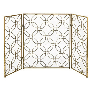 Deco 79 Metal Geometric Foldable Mesh Netting 3 Panel Fireplace Screen, 53" x 1" x 31", Gold