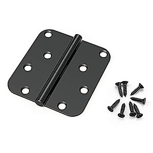 KNOBWELL 12 Pack 4" X 4" Matte Black Door Hinges Rounded Square Corner, 5/8 Inch Round Radius Exterior Door Hinge in Black