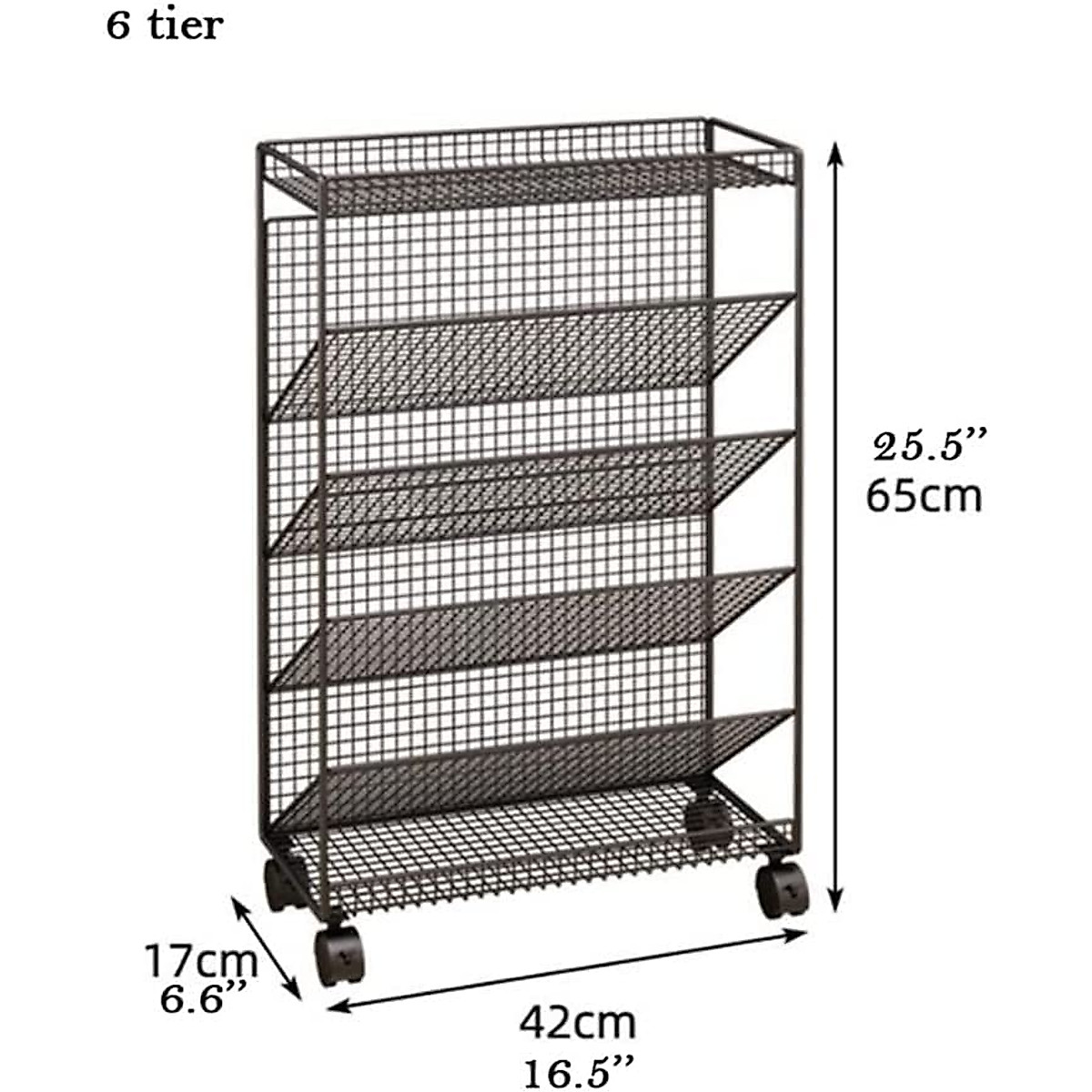 Bookshelf Book Cart, 6-Tier Metal Shelf Rolling Library Cart w/Lockable Wheels Modern Stylish Bookcase Utility Trolley Book Truck for Magazines Files Album Recipe ( Color : White , Size : 42*17*65cm )