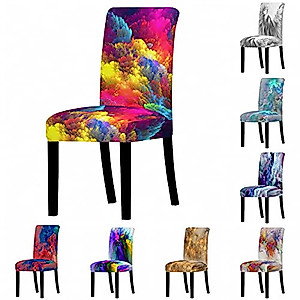Colorful Print Universal High Elastic Chair Cover Dining Room Kitchen Office Wedding Home Banquet Cover AH5 4PCS