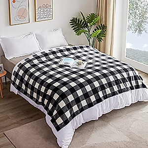 Touchat Fleece Throw Blankets, Black and White Buffalo Plaid Throw Blanket for Couch Sofa Bed, Soft Warm Fuzzy Cozy Plush Checkered Blanket, Lightweight Farmhouse Decor 50" x 60"