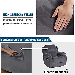 H.VERSAILTEX Recliner Chair Cover Velvet Plush 1-Piece Recliner Covers for Large Recliner, Soft Thick Luxury Velvet Furniture Protector with Elastic Bottom, Anti-Slip Foams Attached (Recliner, Grey)