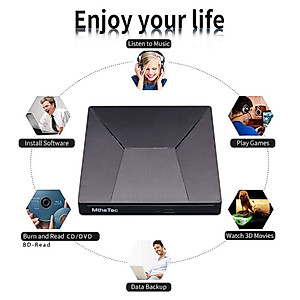 MthsTec External Bluray DVD Drive, USB 3.0 and Type-C Blu-ray Reader 3D Slim Optical CD Drive Compatible with Windows XP/7/8/10, Laptop, Desktop, MacOS for MacBook