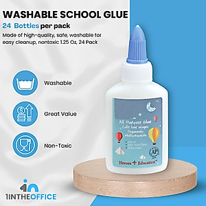 1InTheOffice Washable School Glue, Premium-Quality Glue, White, 1.25 Oz, 24 Pack